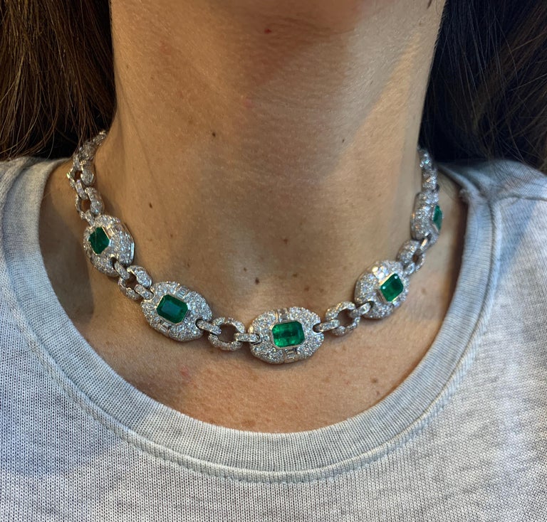 Certified Colombian Emerald and Diamond Necklace at 1stDibs