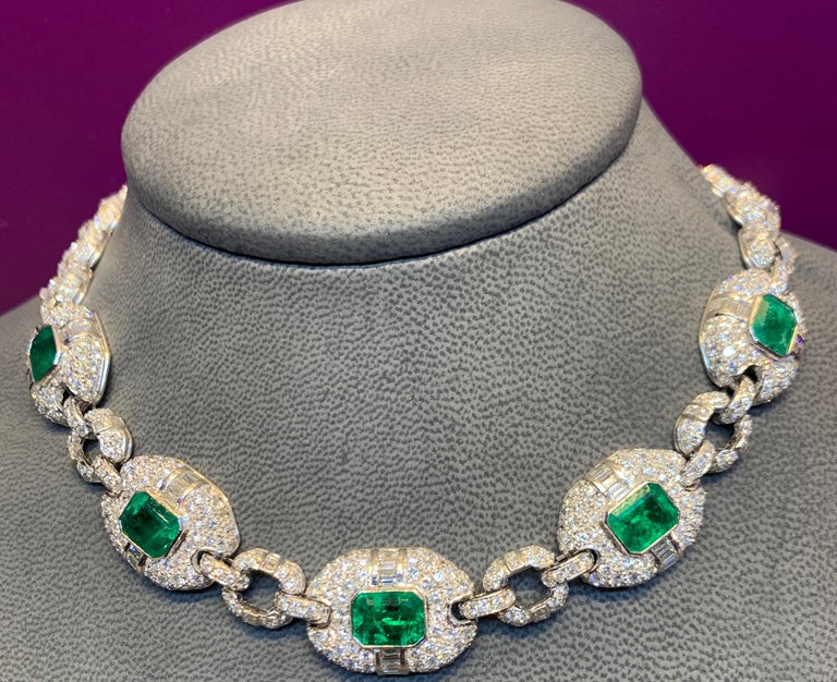 Certified Colombian Emerald and Diamond Necklace at 1stDibs