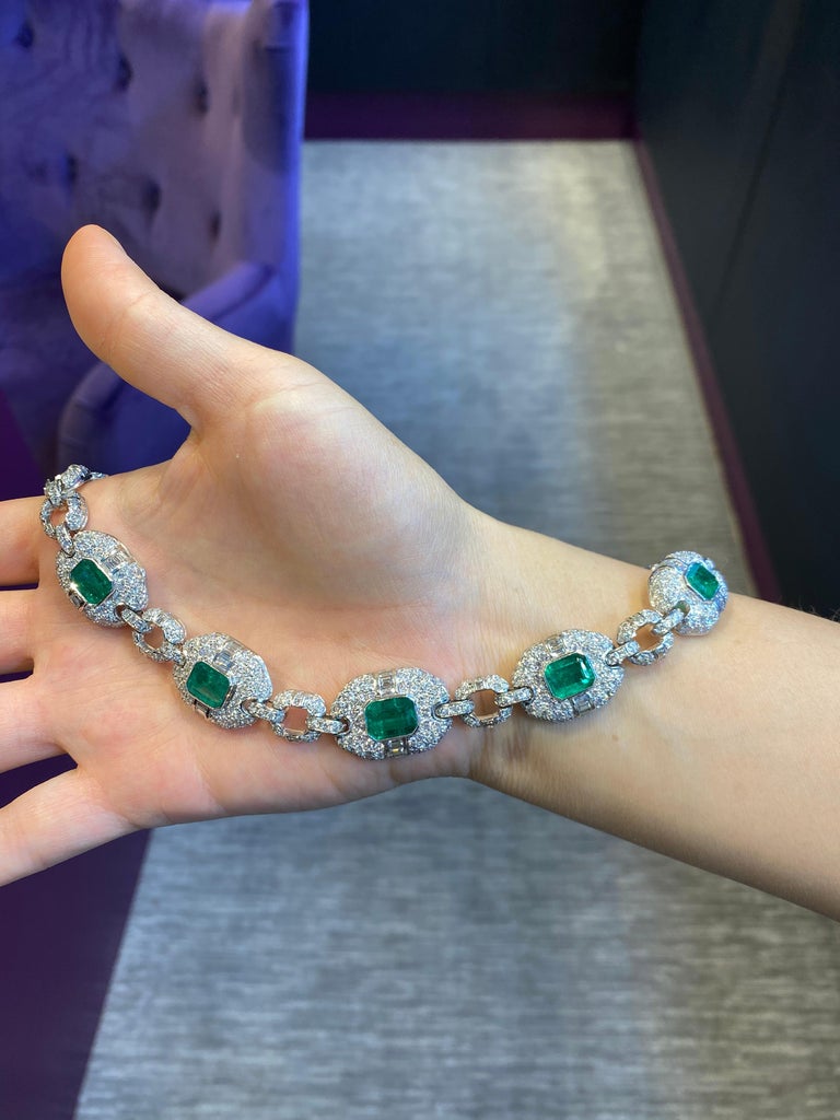 Certified Colombian Emerald and Diamond Necklace at 1stDibs