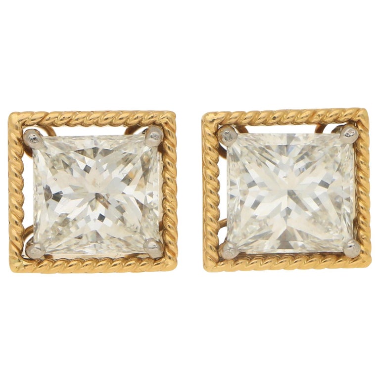 Certified Convertible Princess Cut Diamond Stud Earrings in White and ...