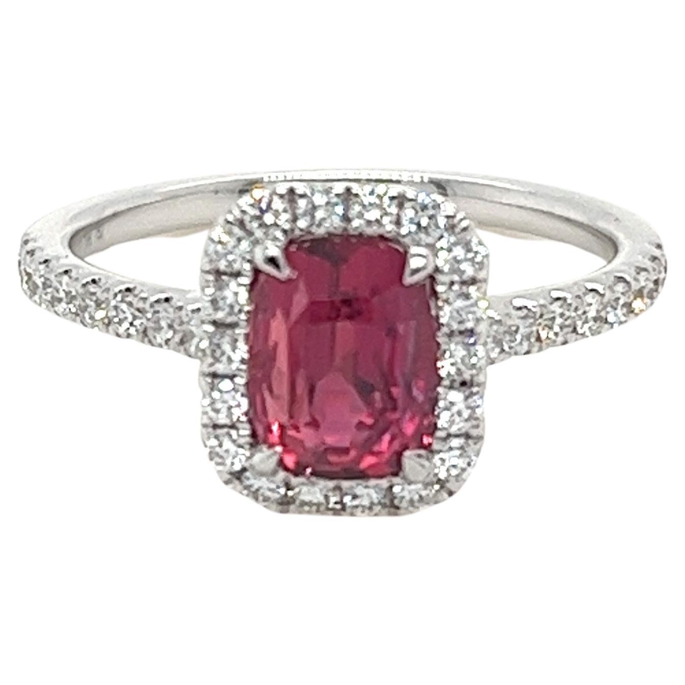 Certified Mozambique Ruby and Diamond Halo Ring in 18 Karat White Gold ...