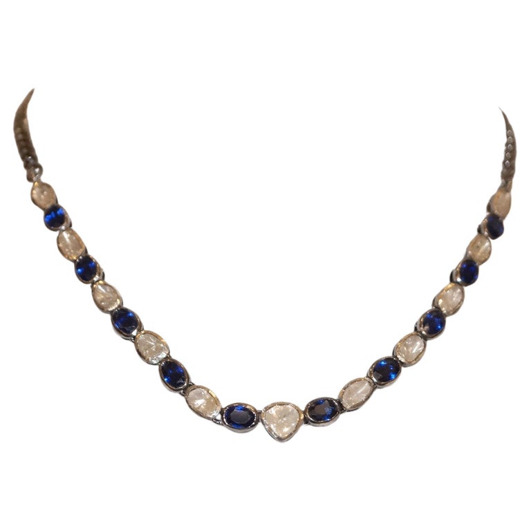 Certified diamond blue sapphire choker sterling silver necklace For ...