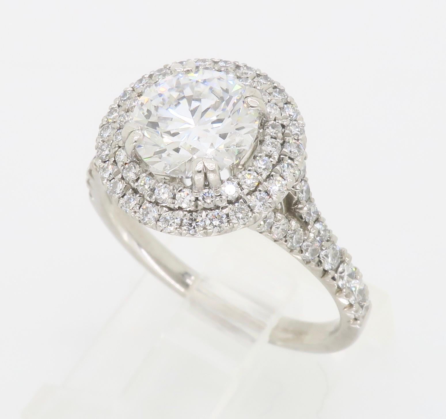 Certified Double Halo Diamond Engagement Ring For Sale at 1stDibs