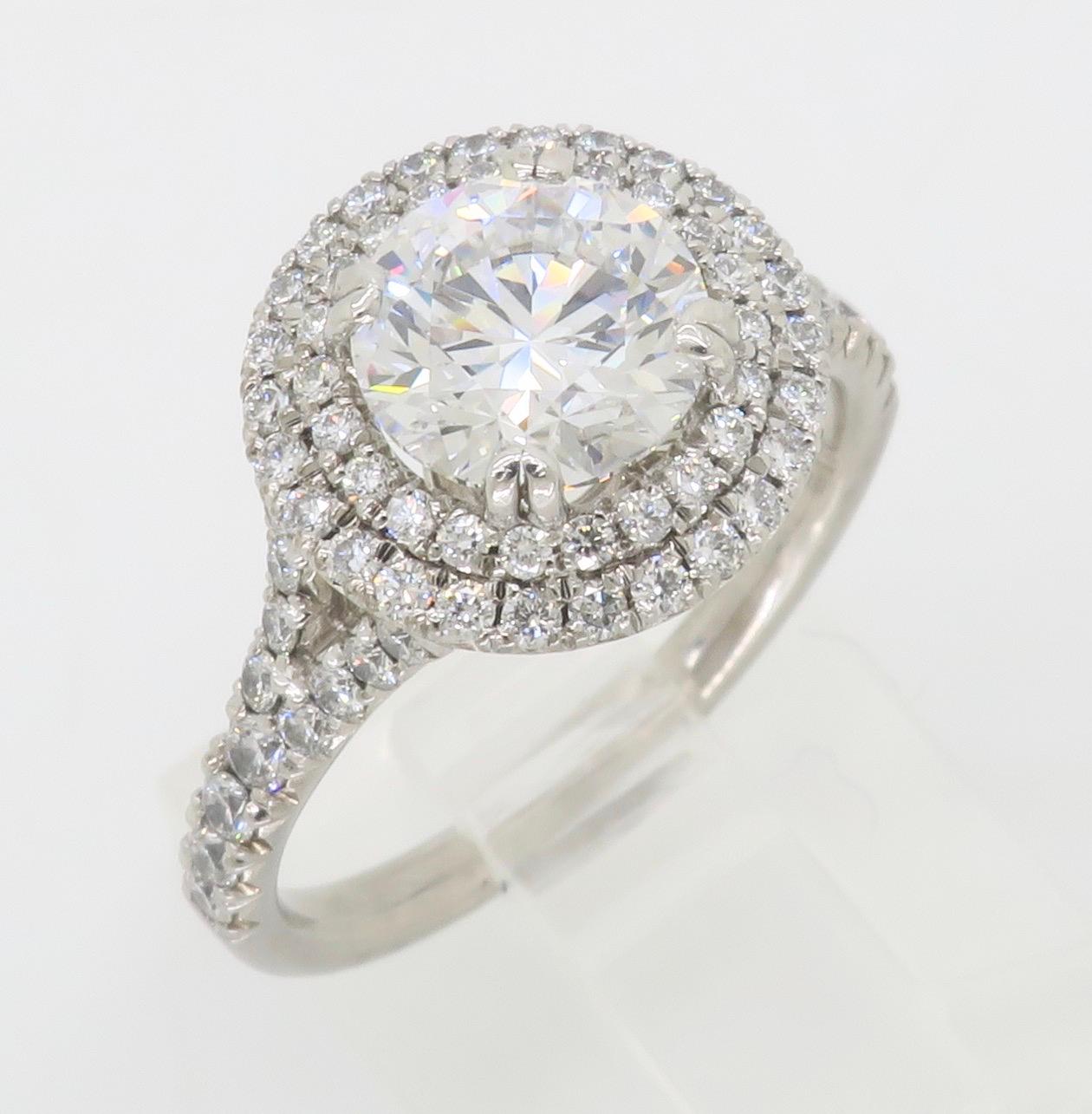 Certified Double Halo Diamond Engagement Ring For Sale at 1stDibs