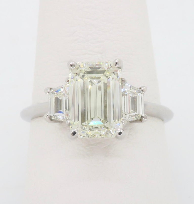 Certified Emerald Cut Diamond Engagement Ring with Trapezoid Side ...