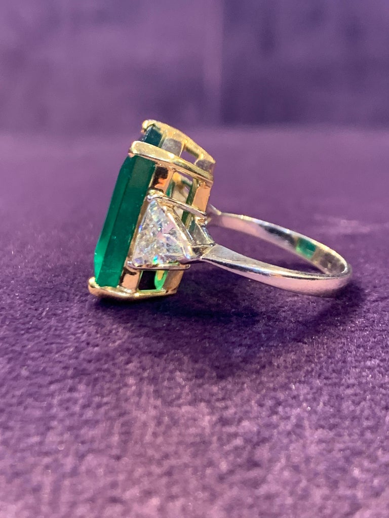 Certified Emerald and Diamond Three-Stone Ring For Sale at 1stDibs