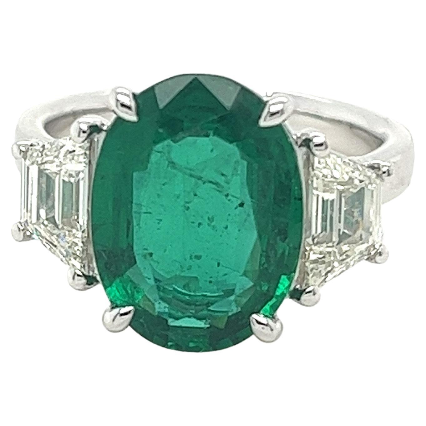 Platinum Three Stone Diamond, Emerald and Sapphire Three Stone Ring at ...