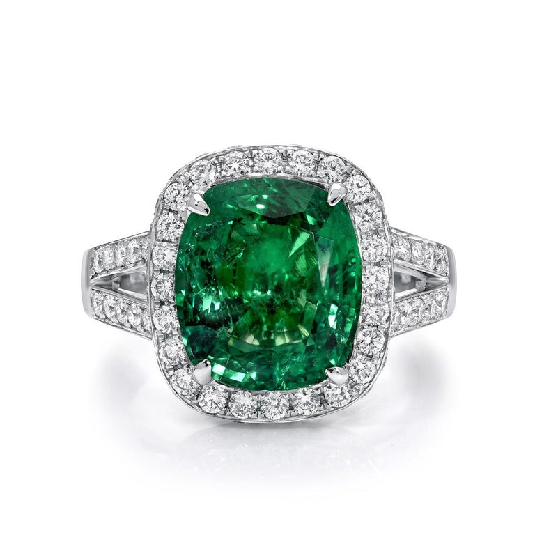 Emerald Ring Cushion Cut 4.66 Carats at 1stDibs | cushion cut emerald ...