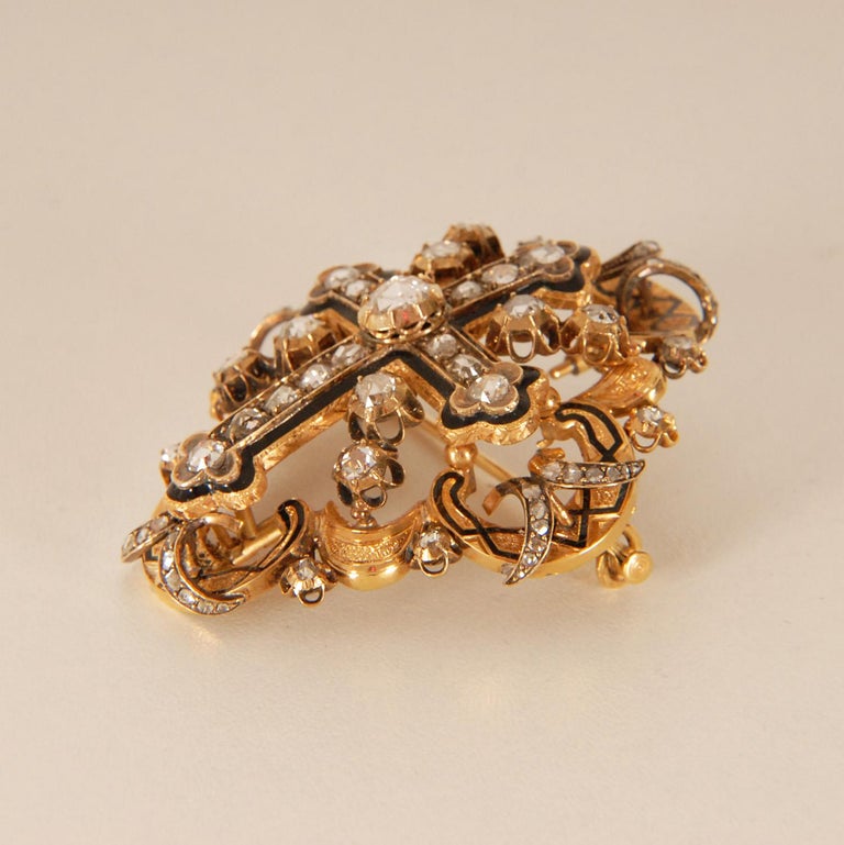 Certified Gold Diamond Renaissance Cross Rose Cut Diamond Enamel ...