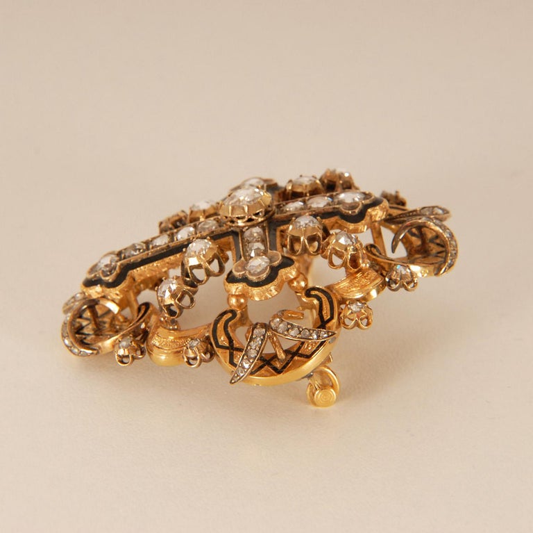 Certified Gold Diamond Renaissance Cross Rose Cut Diamond Enamel ...