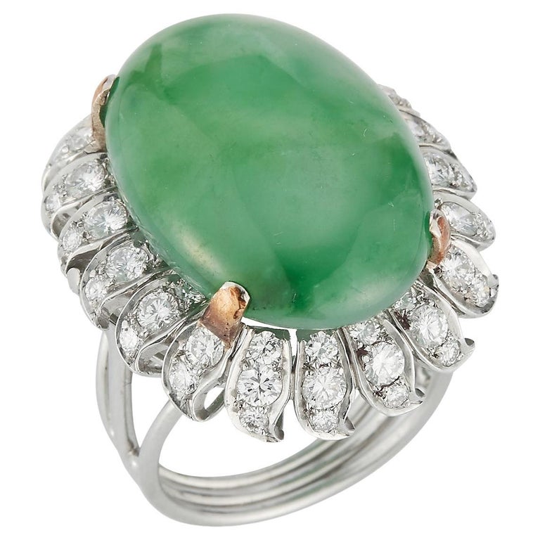 Certified Jade and Diamond Cocktail Ring For Sale at 1stDibs