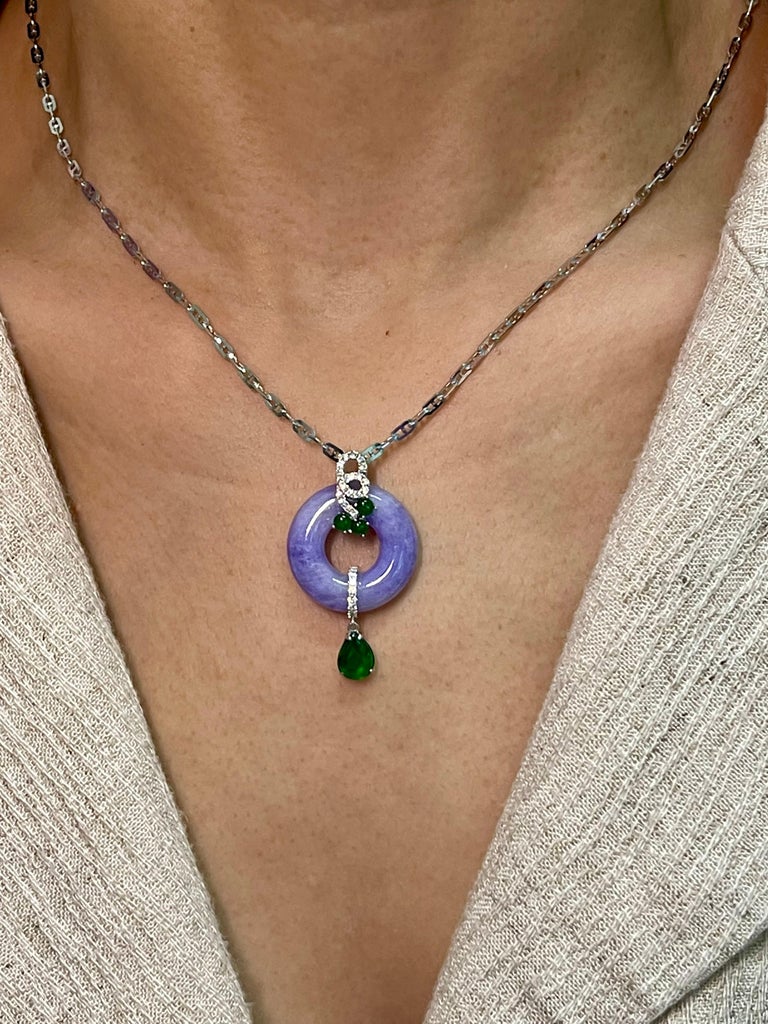 Certified Lavender and Imperial Green Jade Diamond Pendant Drop ...