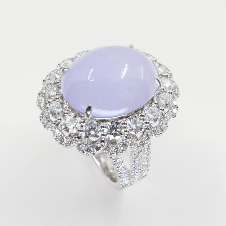 Certified Light Lavender Jadeite Jade and Diamond Cocktail Ring, Light ...