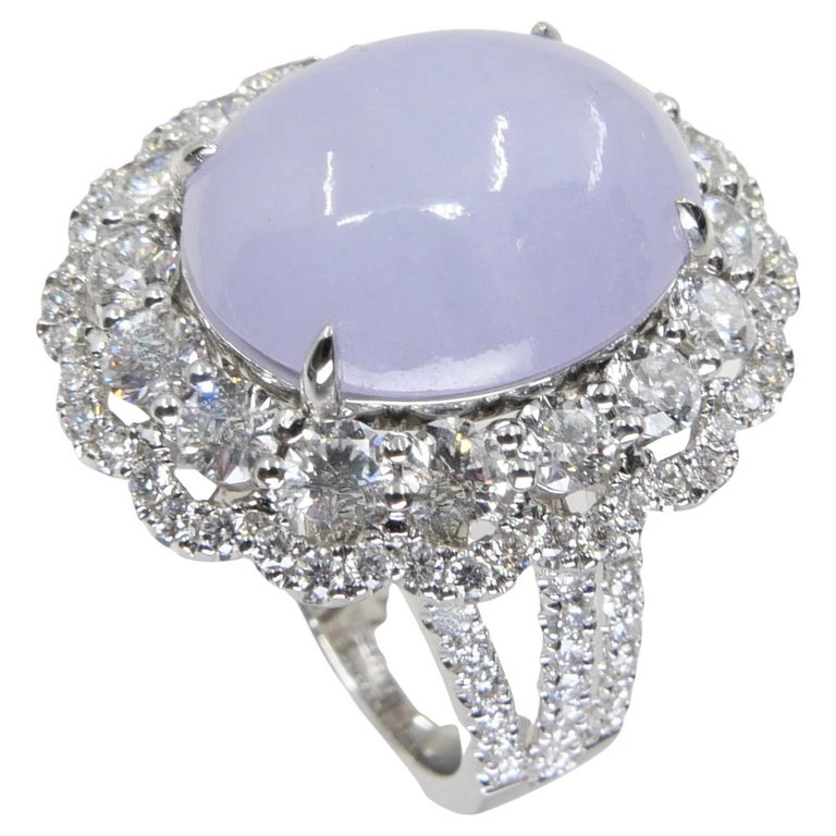 Certified Light Lavender Jadeite Jade and Diamond Cocktail Ring, Light ...