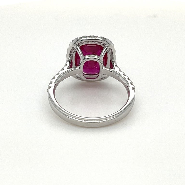 Certified Mozambique Ruby and Diamond Halo Ring in 18 Karat White Gold ...