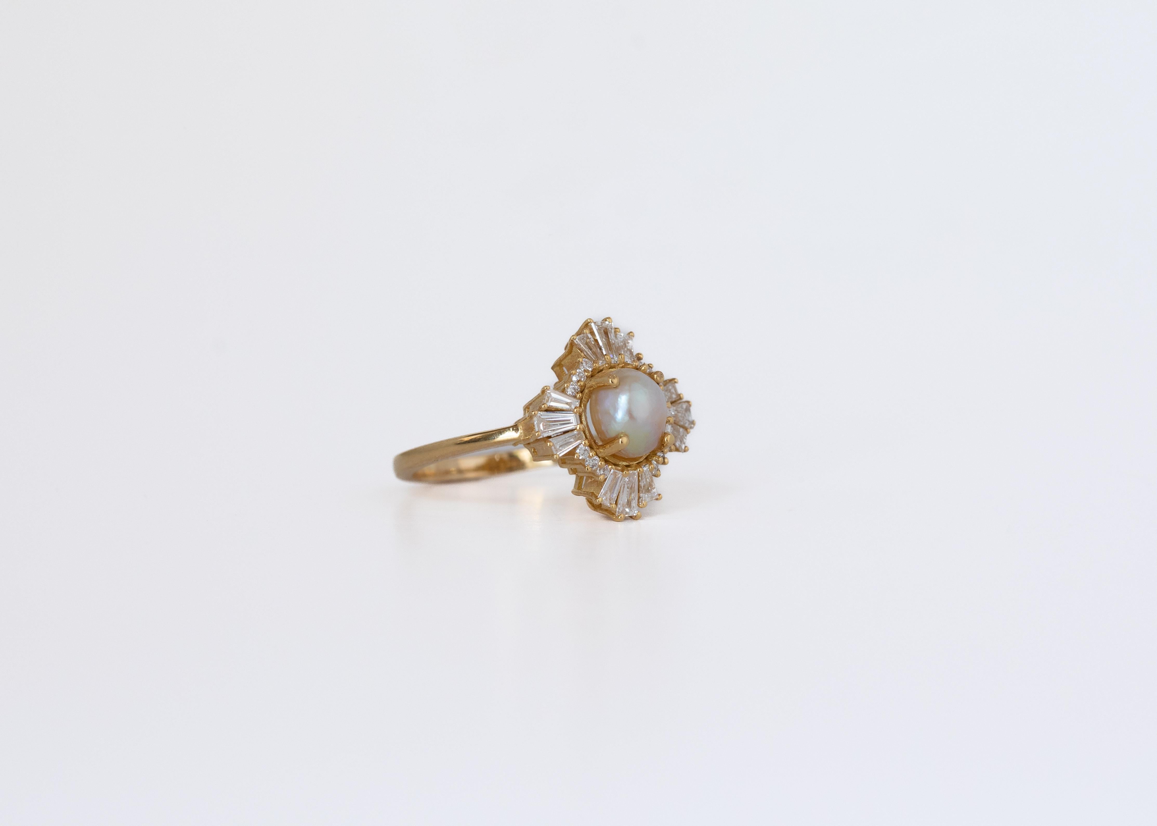 Certified Natural 2 Ct. Bahraini Pearl and Diamond Baguettes Ring in ...