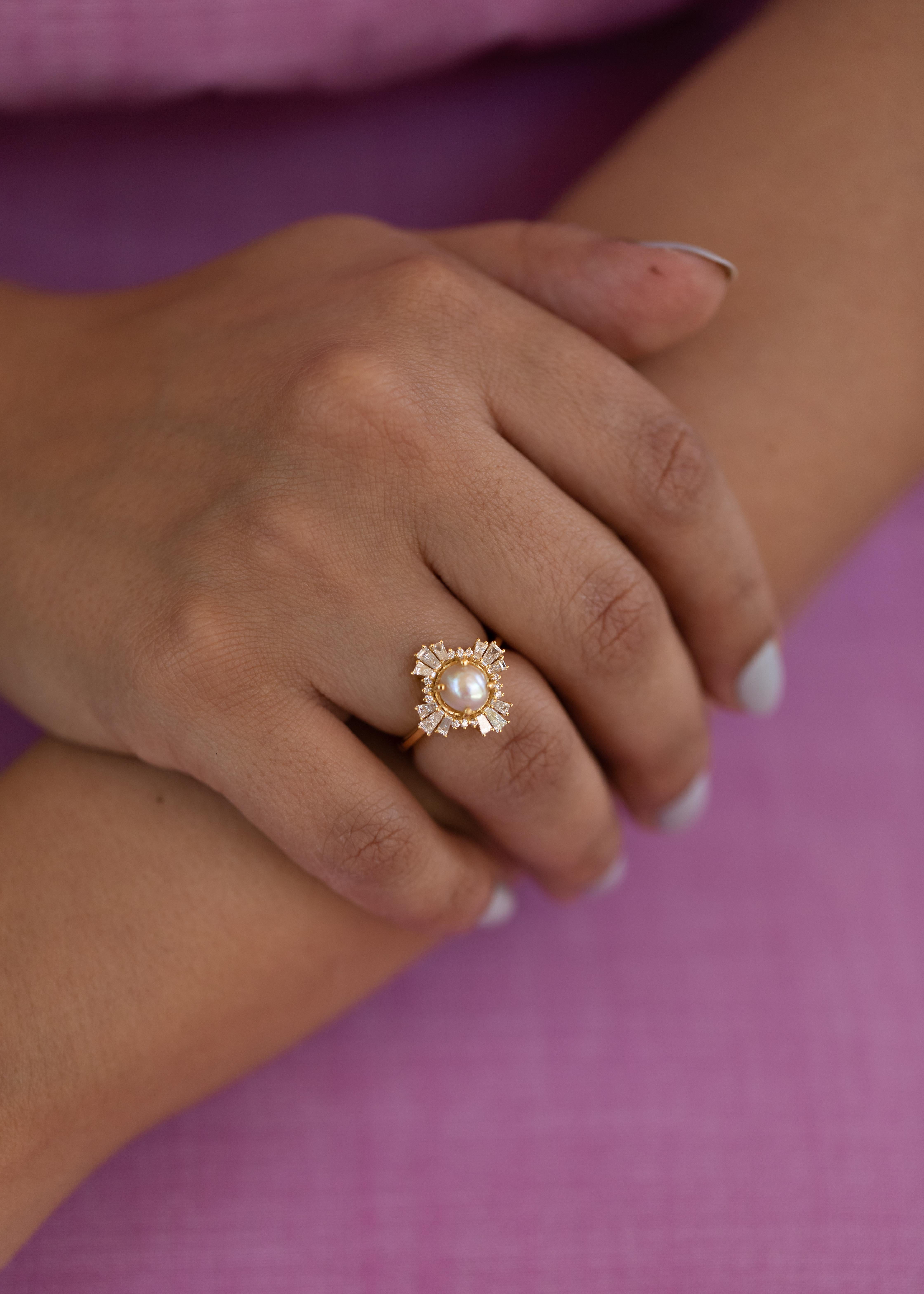 Certified Natural 2 Ct. Bahraini Pearl and Diamond Baguettes Ring in ...