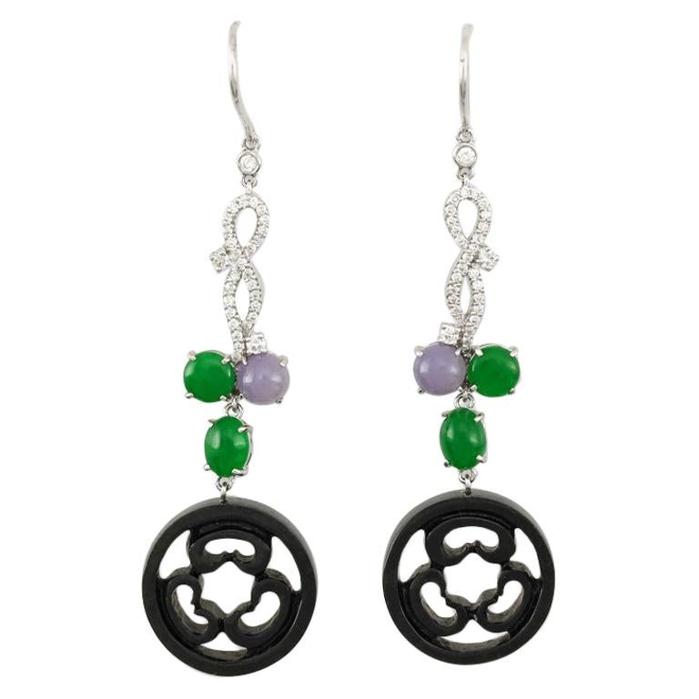 Certified Natural Designer Black Jadeite Jade Drop Earrings For Sale at ...