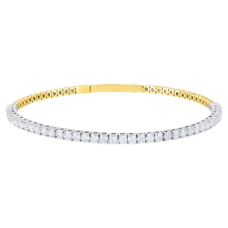Certified Natural Diamond 2.37cts 18k Yellow Gold Tennis Flex Bangle ...