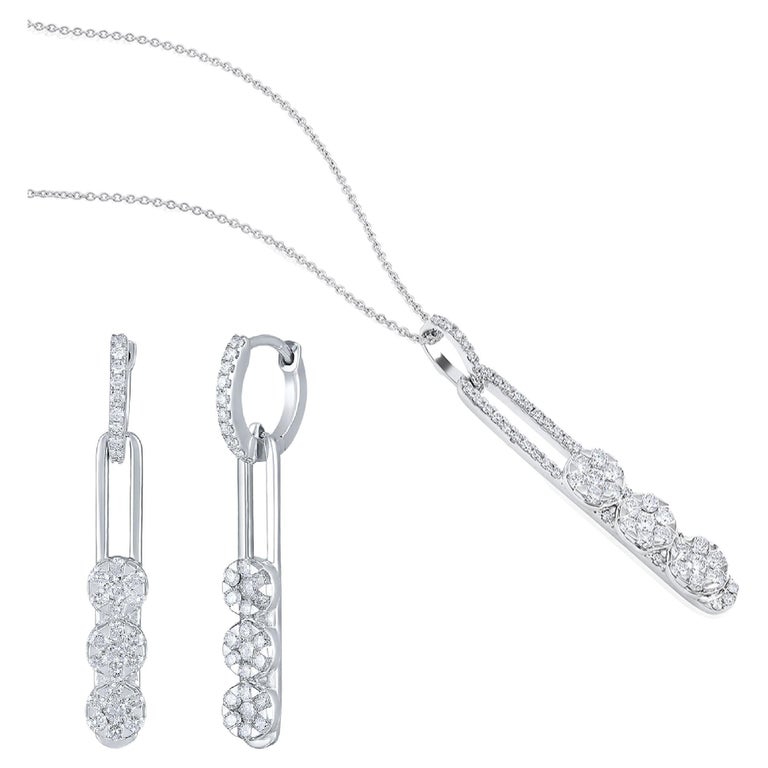 Certified Natural Diamonds 2.81cts 14K White Gold Necklace Earrings ...