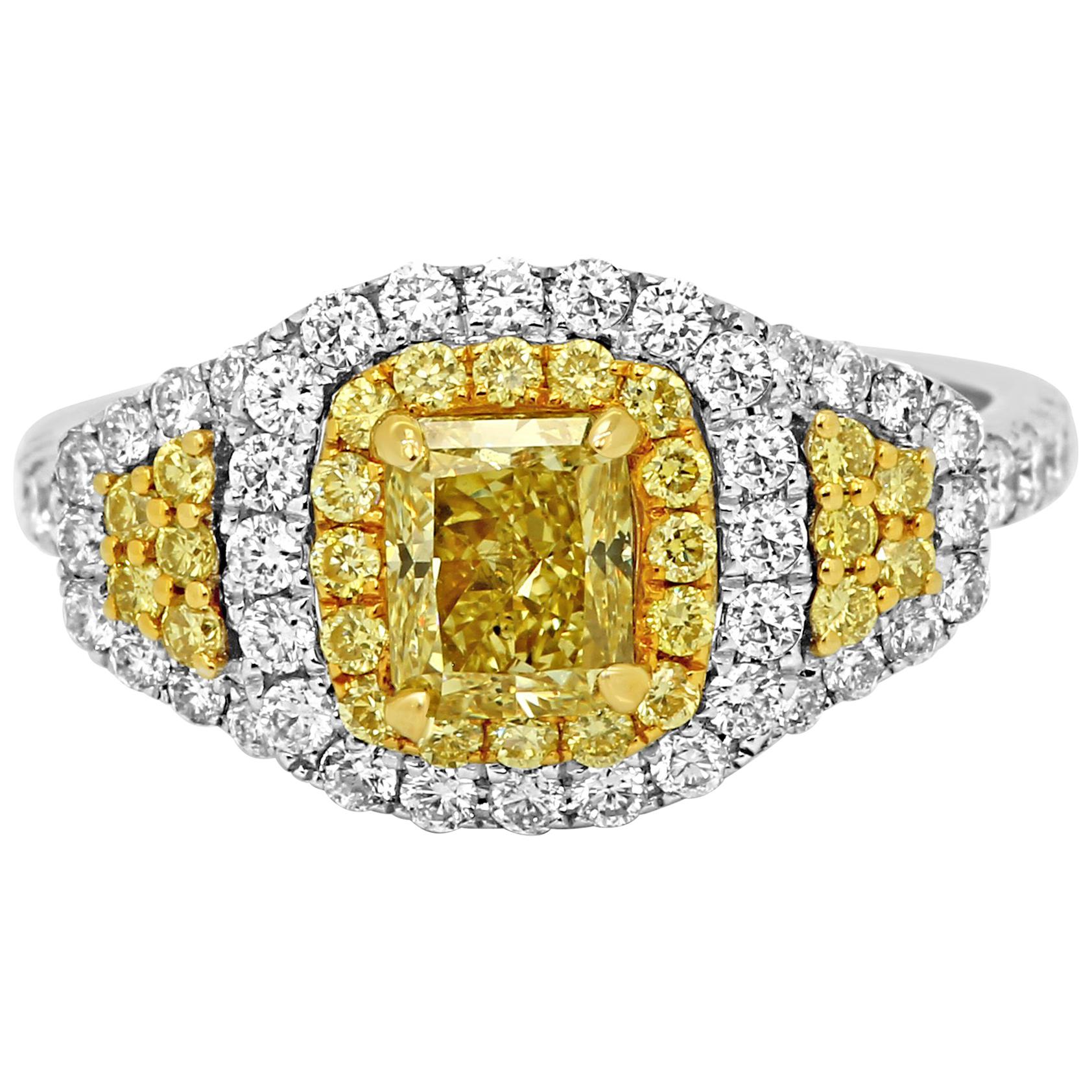 Certified Champagne Oval Diamond in Double Halo Two Color Gold Ring at ...