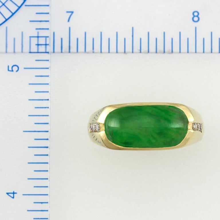 Certified Natural Green Jade Saddle Ring with Diamonds at 1stDibs