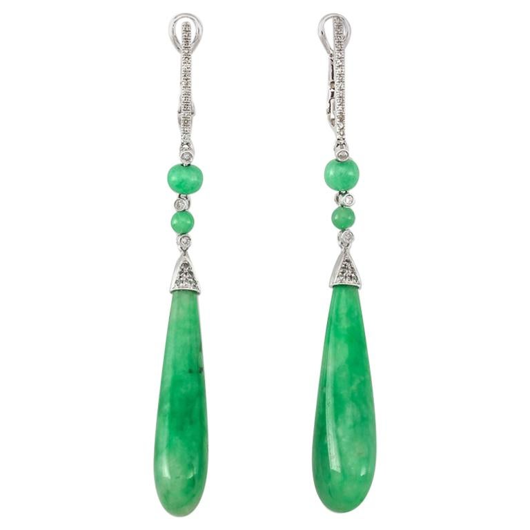 Natural Green Jade Black Onix Long Drop Earrings at 1stDibs