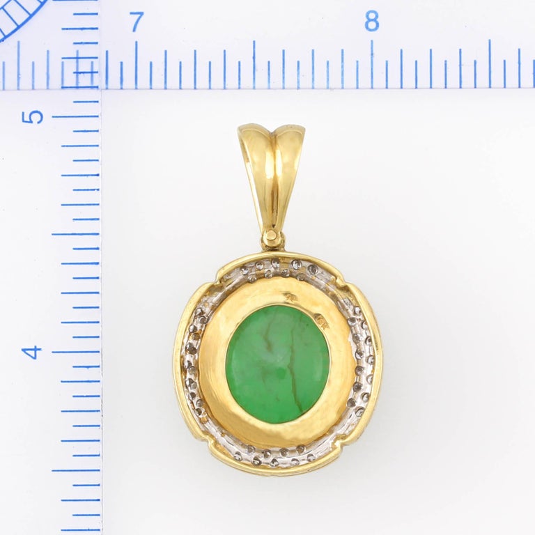 Certified Natural Green Jadeite Cabochon and Pave Diamond Pendant by ...