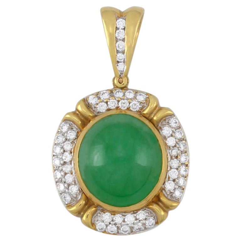 Certified Natural Green Jadeite Cabochon and Pave Diamond Pendant by ...