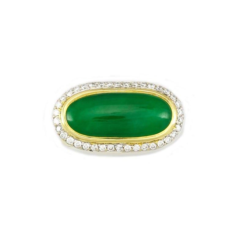 Certified Natural Green Jadeite Jade and Diamond Saddle Ring at 1stDibs