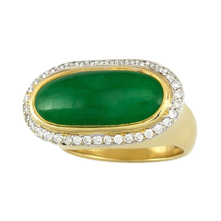 Certified Natural Green Jadeite Jade and Diamond Saddle Ring at 1stDibs