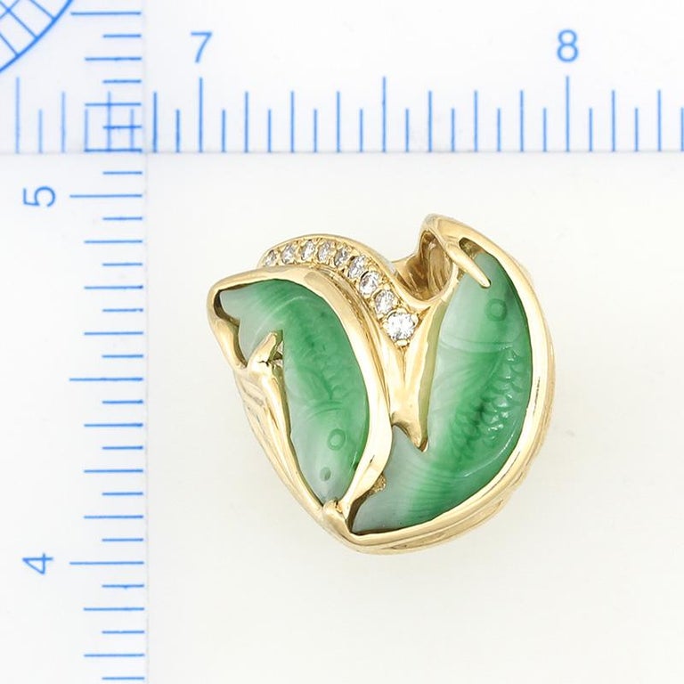 Certified Natural Green Jadeite Jade Double Carved Fish Estate Ring at ...