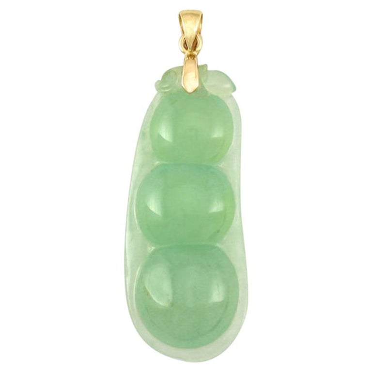 Certified Natural Icy Green Jade Pea Pod Pendant For Sale at 1stDibs ...