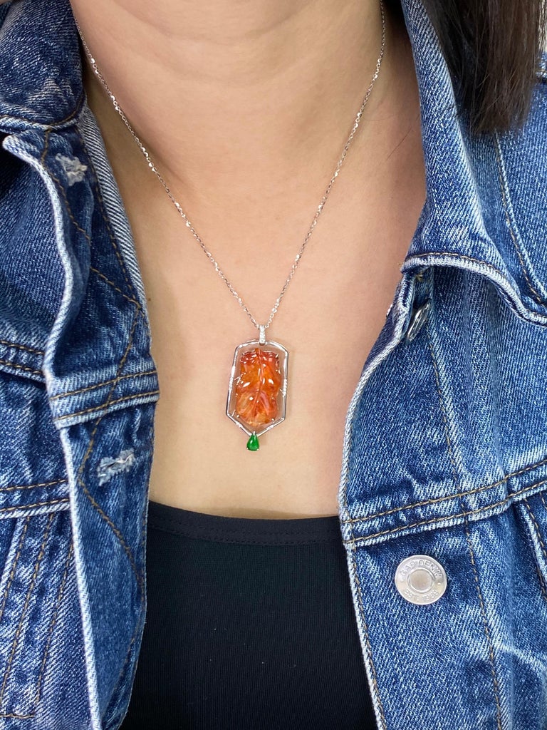 Certified Natural Icy Red Jade, Diamonds, Apple Green Jade Pendant Drop ...