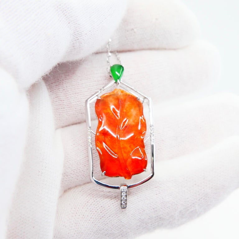 Certified Natural Icy Red Jade, Diamonds, Apple Green Jade Pendant Drop ...