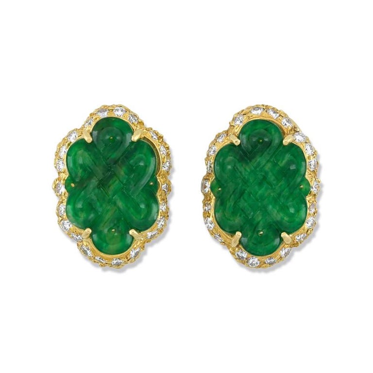 Certified Natural Imperial Color Endless Knot Green Jadeite Carved ...