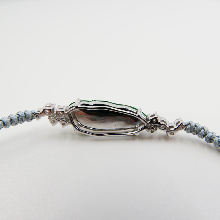 Certified Natural Jade and Diamond Bracelet, Imperial Green, Prosperity ...