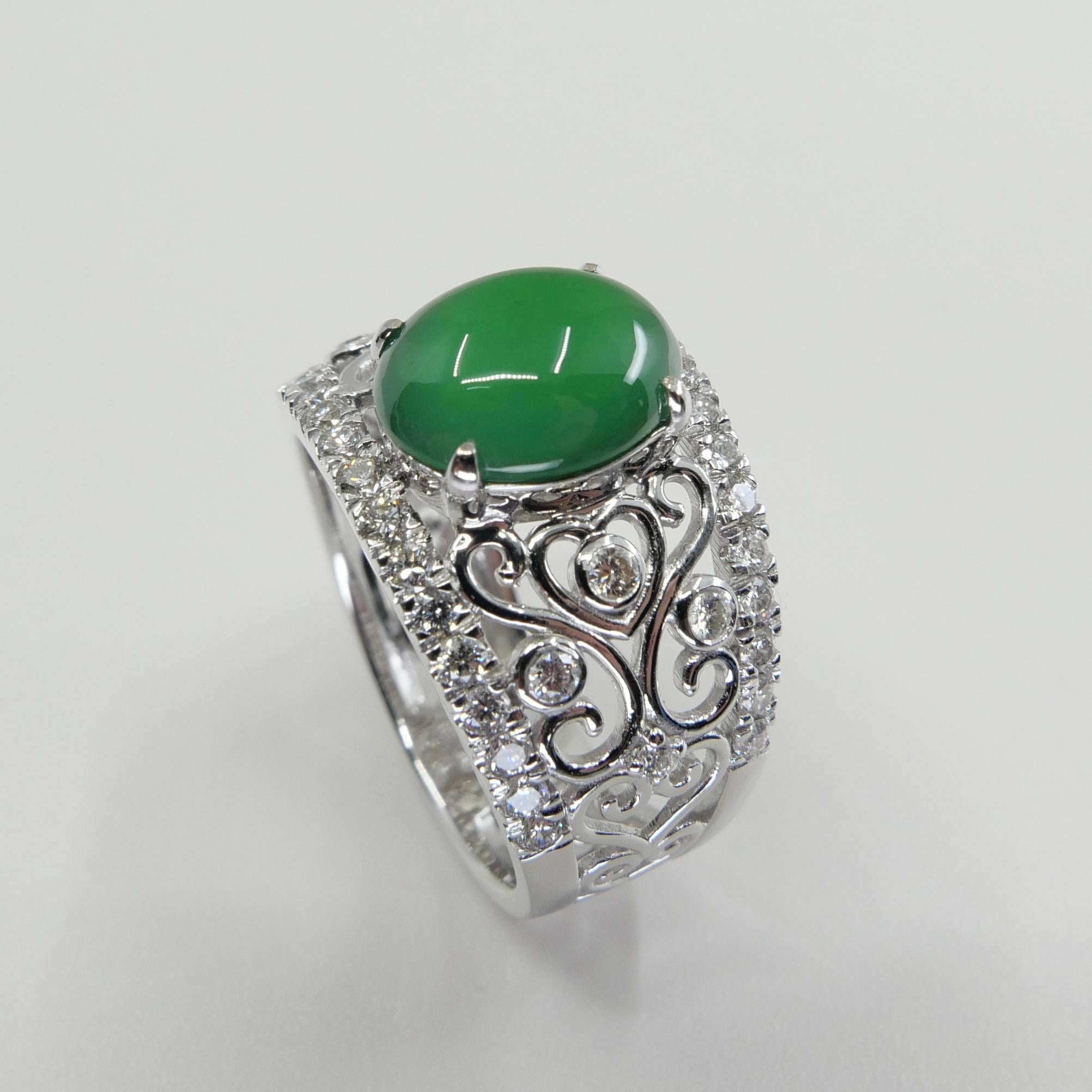 Certified Natural Jade and Diamond Cocktail Ring, Imperial Green with ...