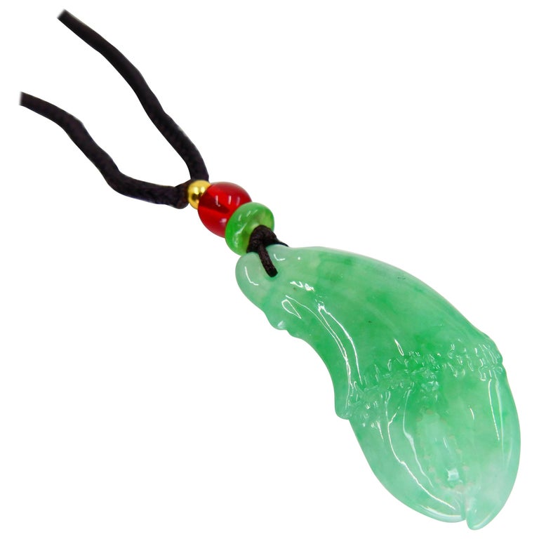 Certified Natural Jadeite Jade Crab Claw Icy Apple Green For Sale at ...