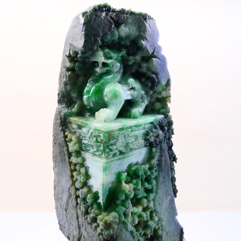 Certified Natural Jadeite Jade Decoration, "Lion Rock" Qing Dynasty ...