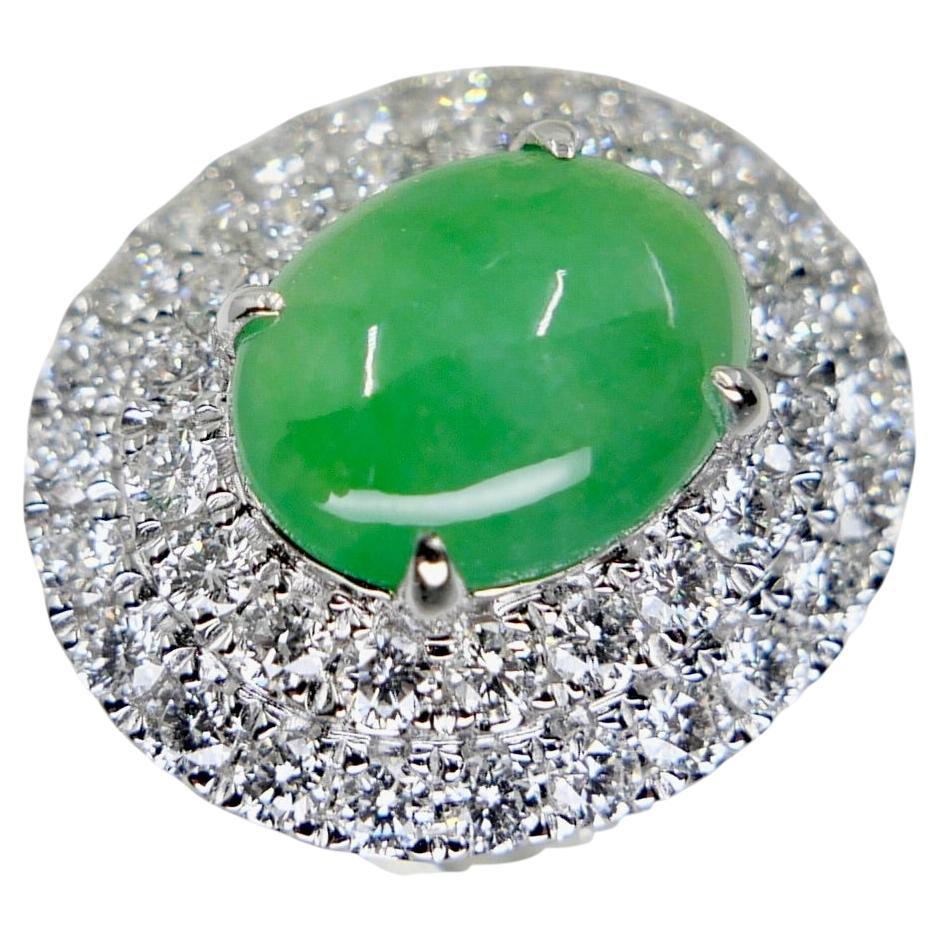 11 Carat Jade and Double Diamond Halo Ring 14K White Gold For Sale at ...
