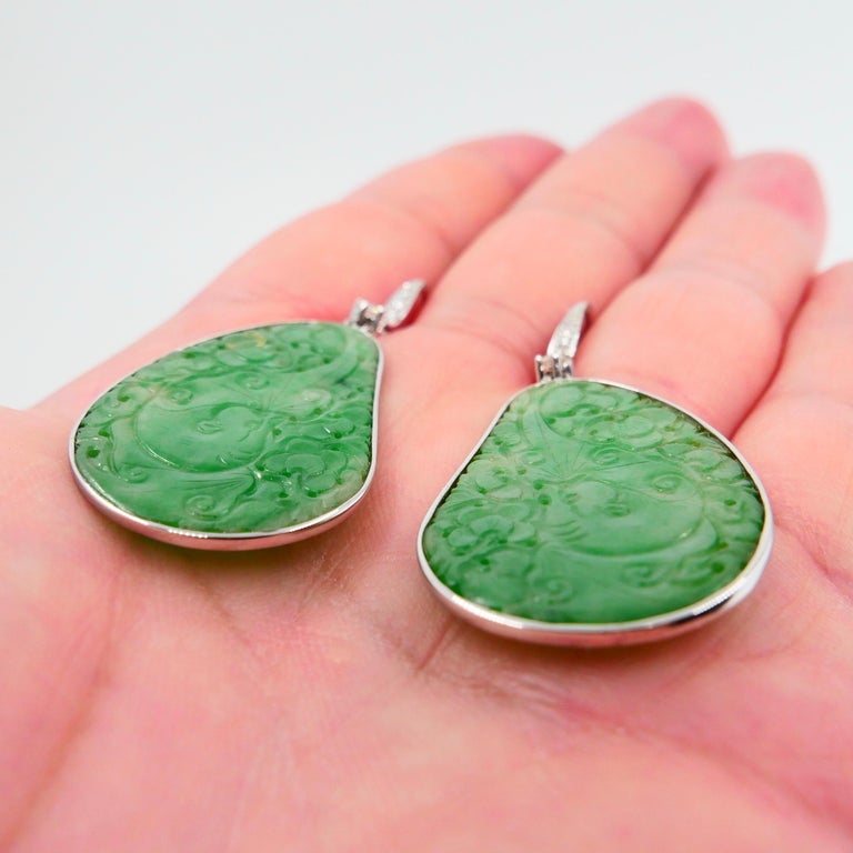Certified Natural Jadeite Jade and Diamond Drop Earrings 18K Apple ...