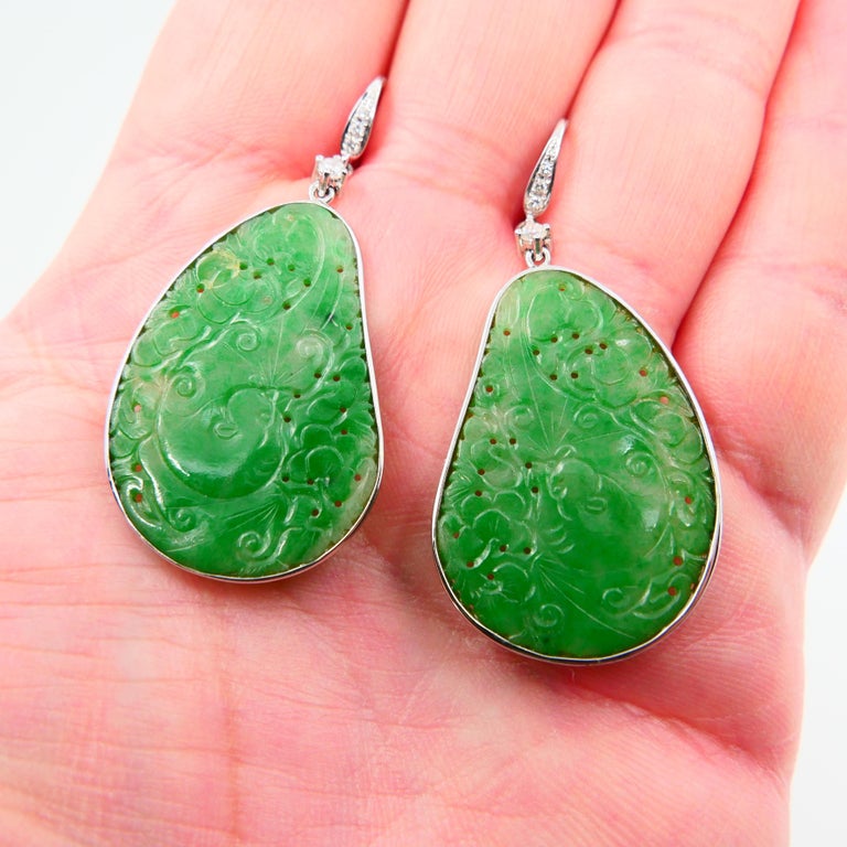 Certified Natural Jadeite Jade and Diamond Drop Earrings 18K Apple ...