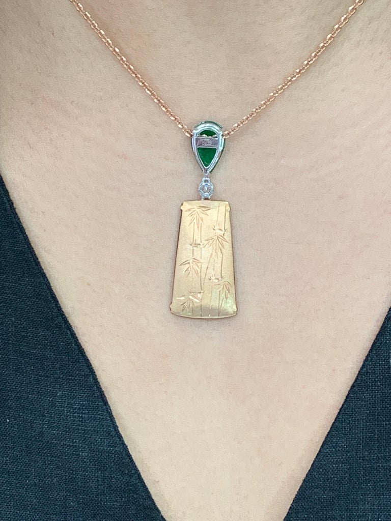 Certified Natural Jadeite Jade and Diamond Pendant Drop Necklace. 18K ...