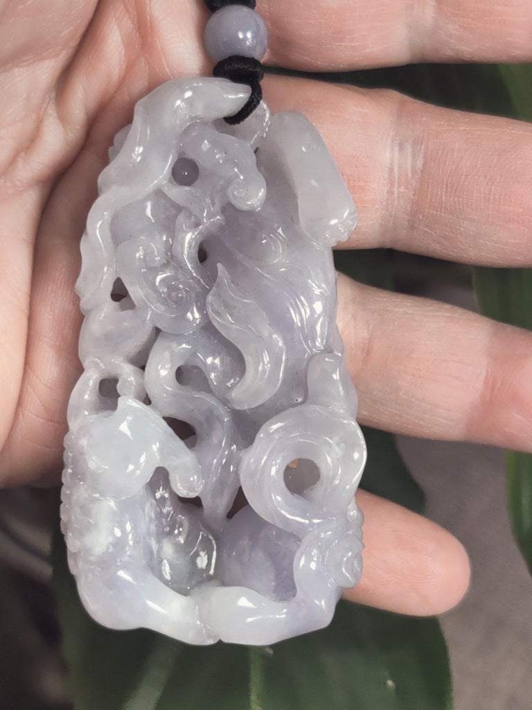 Certified Natural Lavender Jadeite Jade Exquisite Double Fu-Dog Carved ...