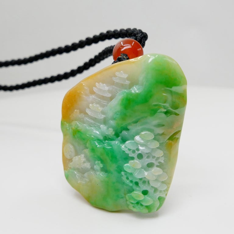 Certified Natural Multi Color Jade and Agate Pendant Necklace Exquisite ...
