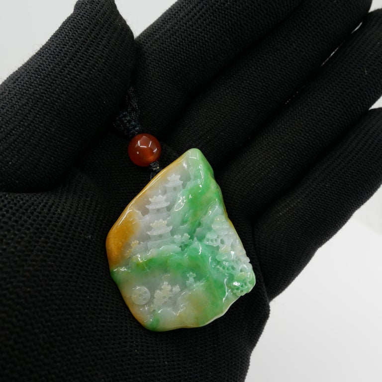 Certified Natural Multi Color Jade and Agate Pendant Necklace Exquisite ...