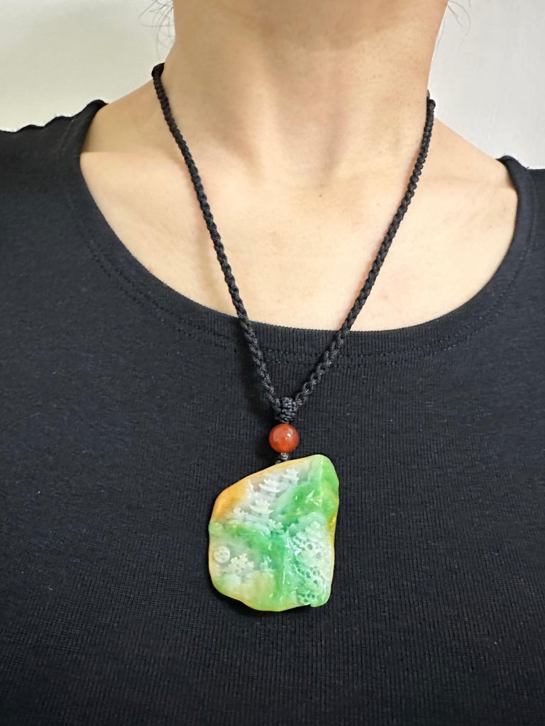 Certified Natural Multi Color Jade and Agate Pendant Necklace Exquisite ...