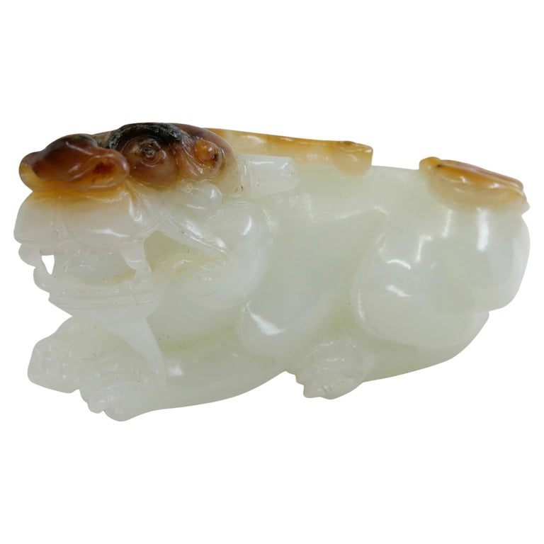Certified Natural Nephrite Jade Mythical Beast, Hetian River Pebble ...