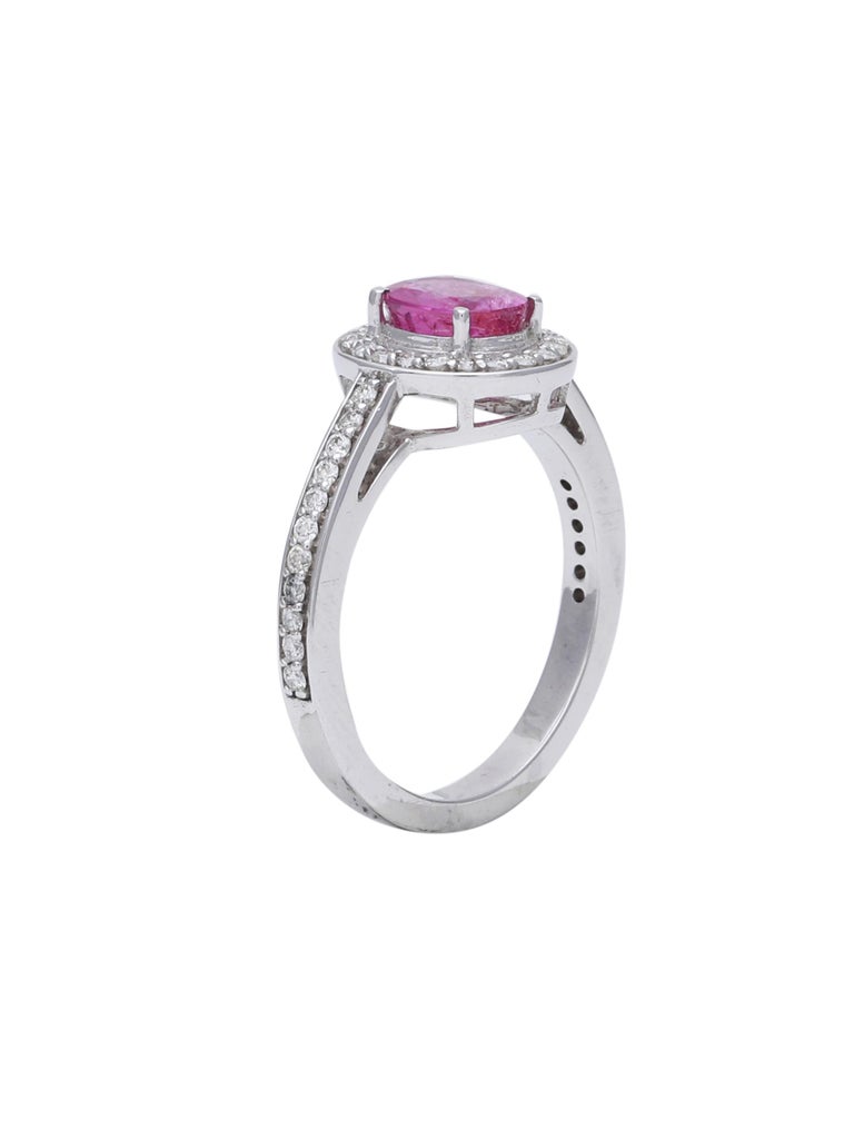 Certified Natural Pink Ruby Ring with Diamonds Set in 18 Karat White ...